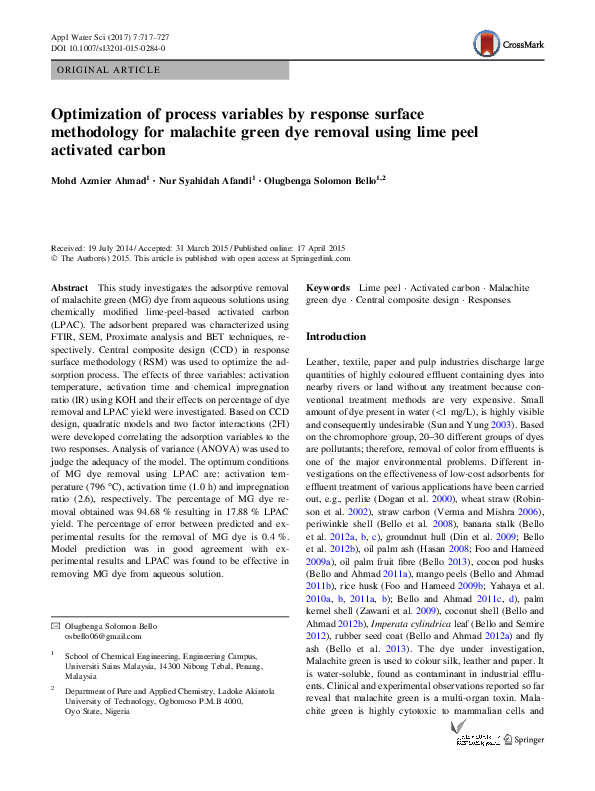 Pdf Optimization Of Process Variables By Response Surface Methodology