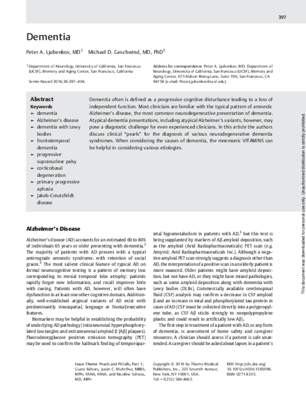 (PDF) Dementia | Michael Geschwind - Academia.edu