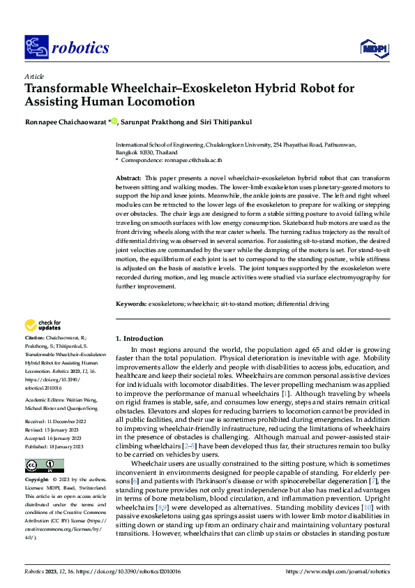 (PDF) Transformable Wheelchair–Exoskeleton Hybrid Robot for Assisting ...