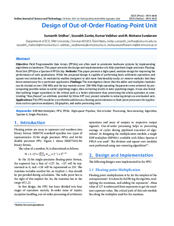 (PDF) Design of Out-of-Order Floating-Point Unit