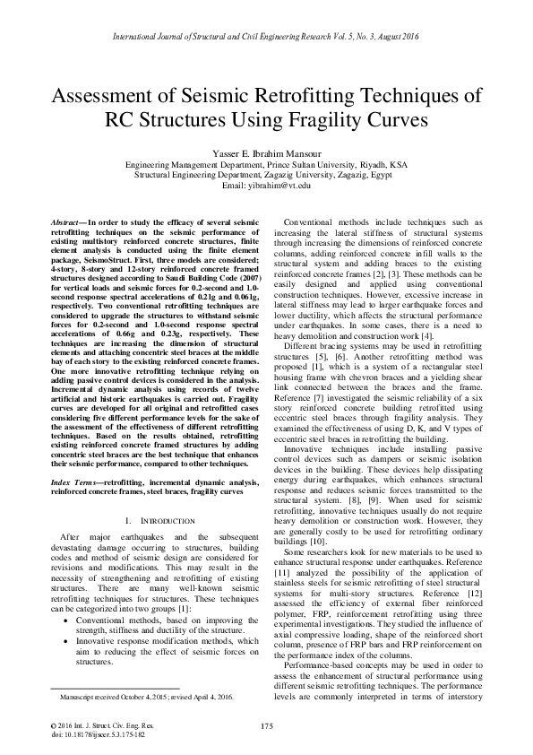 Pdf Assessment Of Seismic Retrofitting Techniques Of Rc Structures Using Fragility Curves