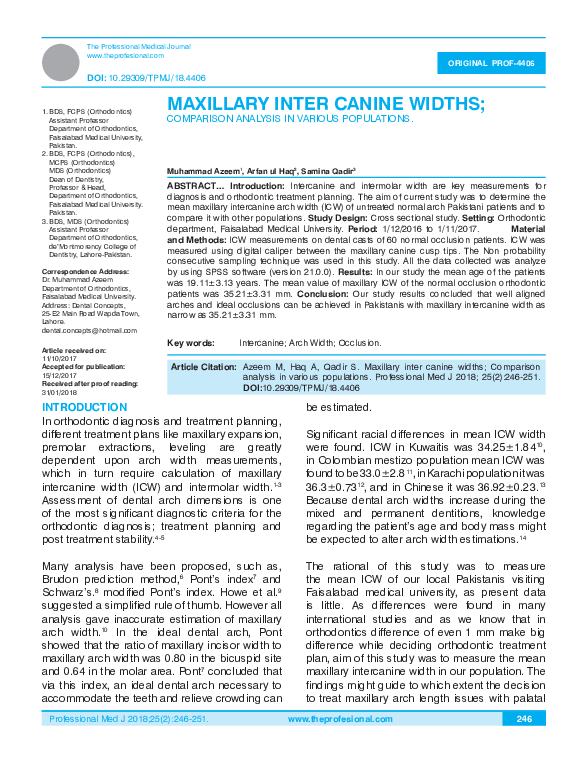 (PDF) Maxillary Inter Canine Widths