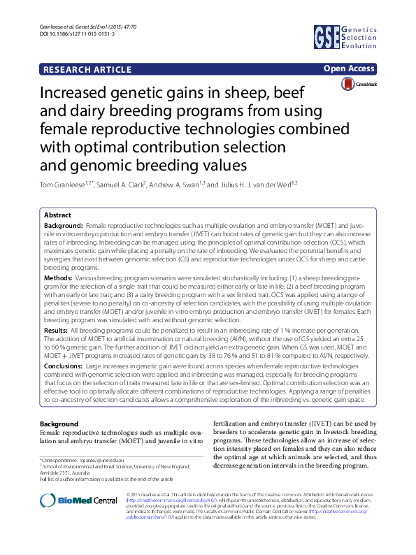 (PDF) Increased genetic gains in sheep, beef and dairy breeding programs from using female ...