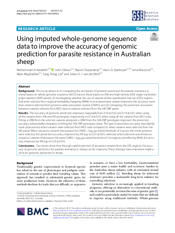 Pdf Using Imputed Whole Genome Sequence Data To Improve The Accuracy