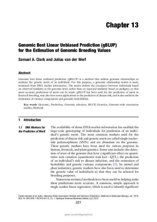 (PDF) Genomic best linear unbiased prediction (gBLUP) for the estimation of genomic breeding values