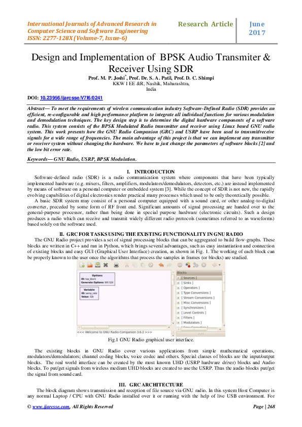 (PDF) Design and Implementation of BPSK Audio Transmiter & Receiver Using SDR