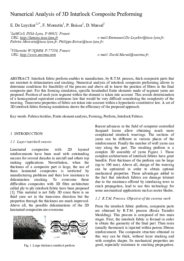 (PDF) Numerical Analysis of 3D Interlock Composite Preforming