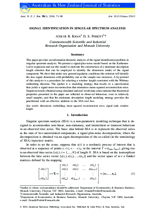 Pdf Signal Identification In Singular Spectrum Analysis 