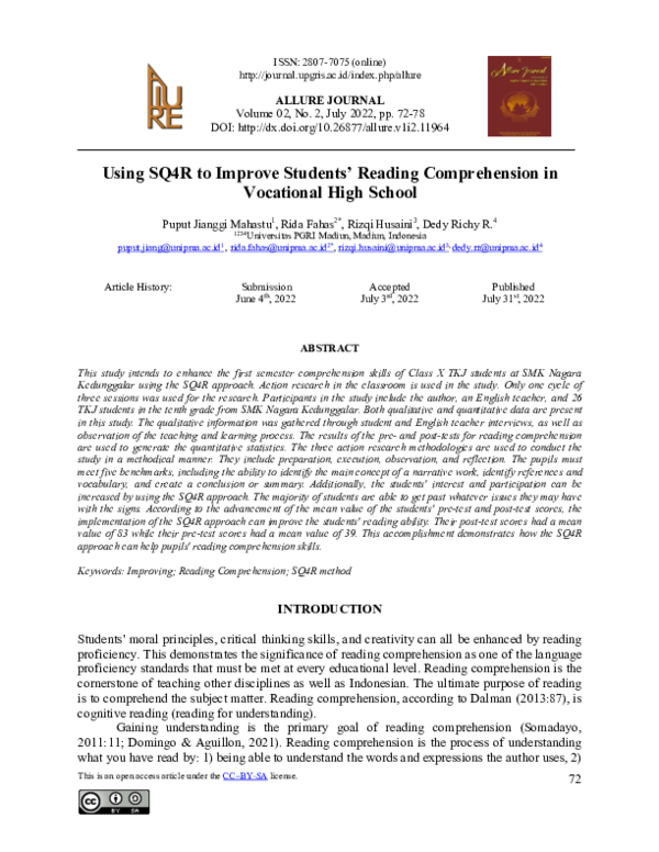 (PDF) Using SQ4R to Improve Students’ Reading Comprehension in Vocational High School