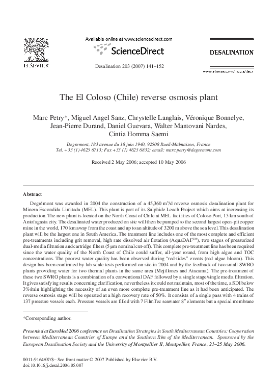 (PDF) The El Coloso (Chile) reverse osmosis plant