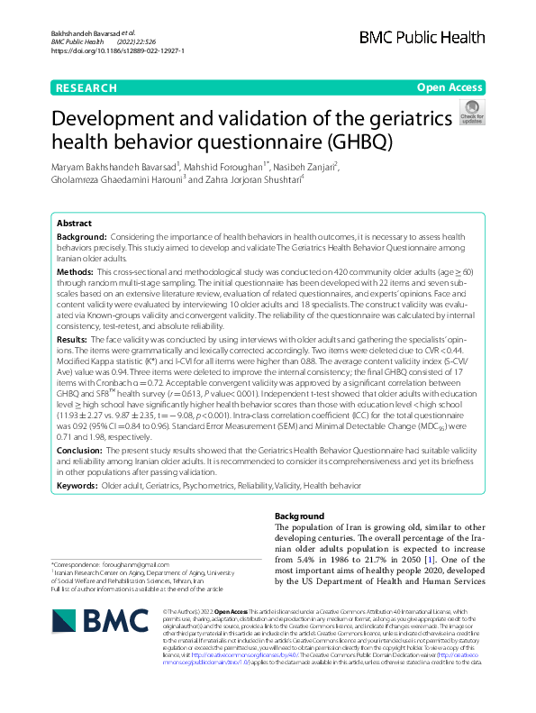 (PDF) Development and validation of the geriatrics health behavior ...