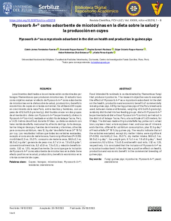 (PDF) Mycosorb A+® como adsorbente de micotoxinas en la dieta sobre la ...