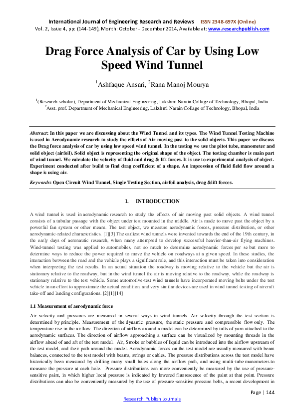 (PDF) Drag Force Analysis of Car by Using Low Speed Wind Tunnel