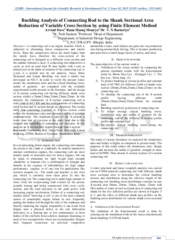 (PDF) Buckling Analysis of Connecting Rod to the Shank Sectional Area Reduction of Variable ...