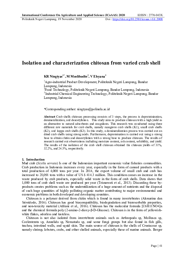 (PDF) Isolation and characterization chitosan from varied crab shell
