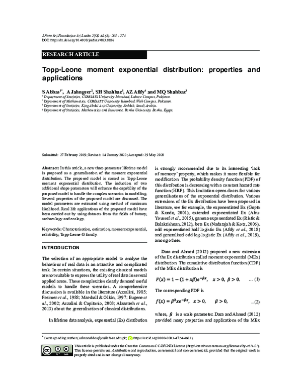 (PDF) Topp-Leone moment exponential distribution: properties and ...