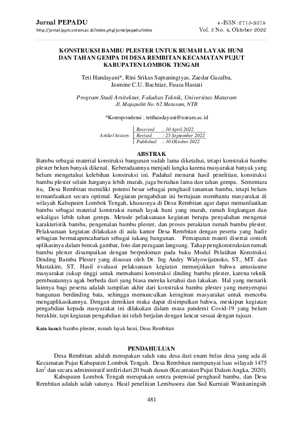 (PDF) Konstruksi Bambu Plester Untuk Rumah Layak Huni Dan Tahan Gempa ...