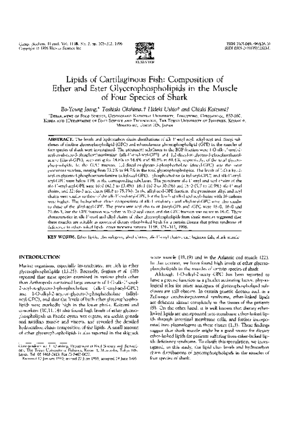 (PDF) Lipids of cartilaginous fish: Composition of ether and ester ...