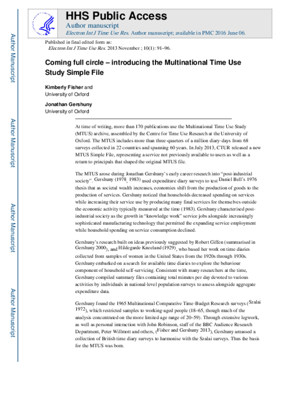 (PDF) Coming full circle - introducing the Multinational Time Use Study ...