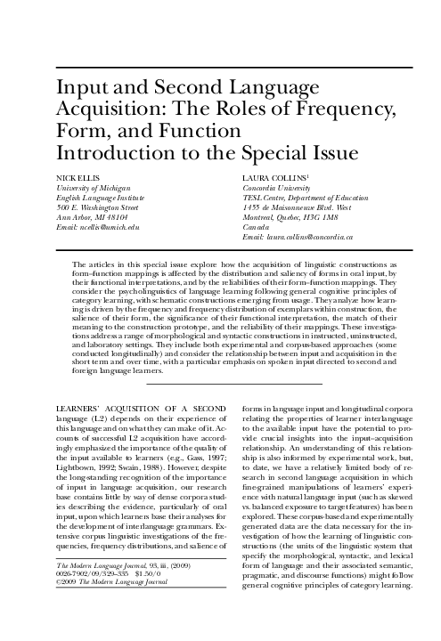 (PDF) Input and Second Language Acquisition: The Roles of Frequency, Form, and Function ...