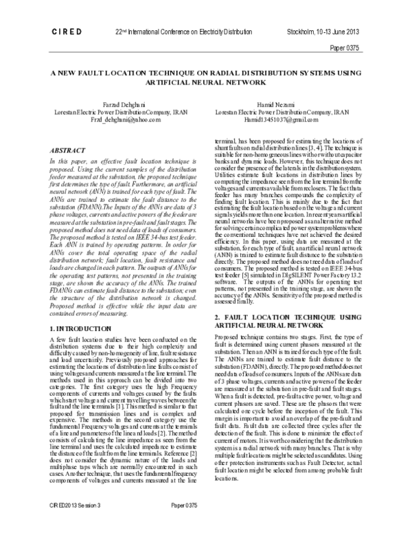 Pdf A New Fault Location Technique On Radial Distribution Systems