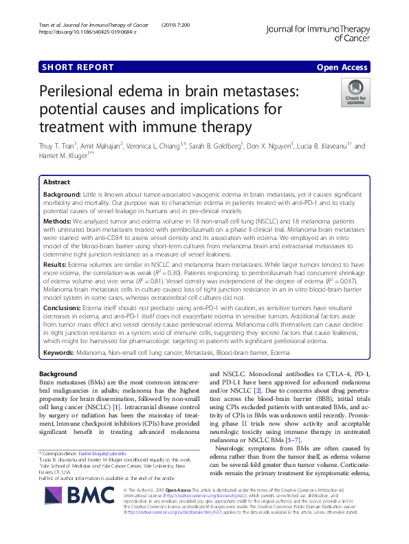 (PDF) Perilesional edema in brain metastases: potential causes and ...