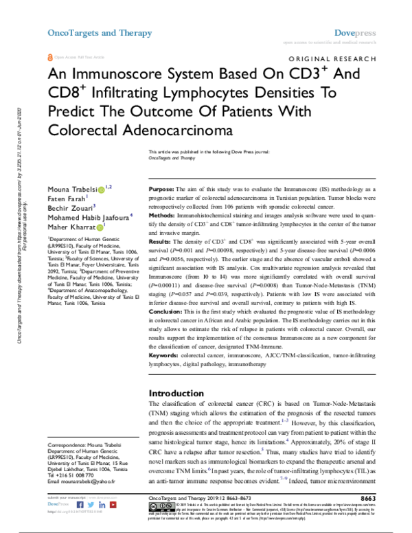 (PDF) An Immunoscore System Based On CD3+ And CD8+ Infiltrating ...