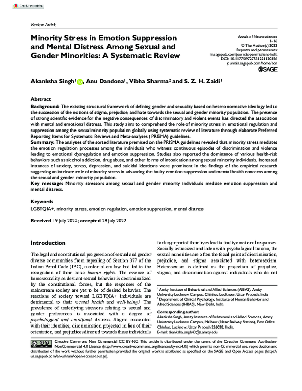 (PDF) Minority Stress in Emotion Suppression and Mental Distress Among Sexual and Gender ...