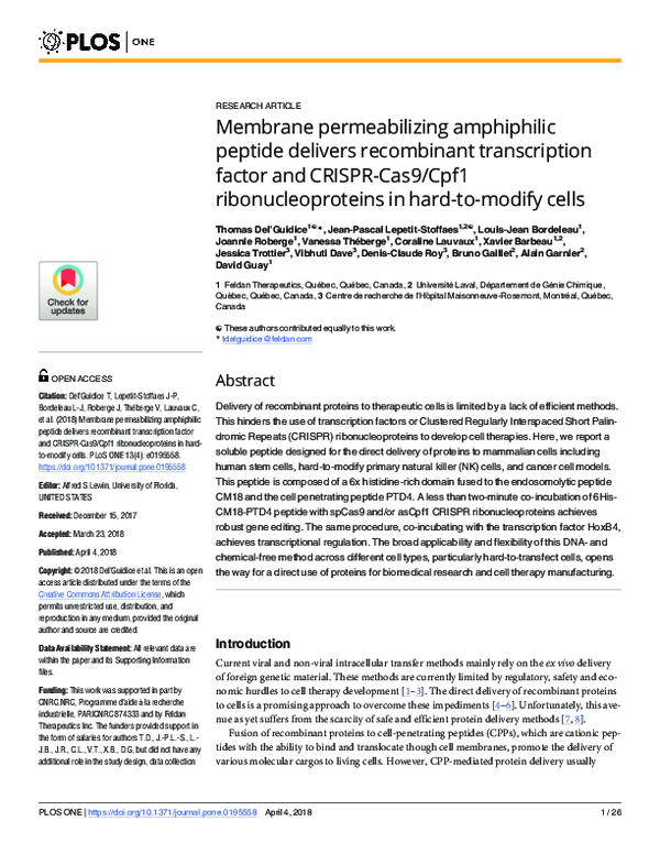 (PDF) Membrane permeabilizing amphiphilic peptide delivers recombinant ...