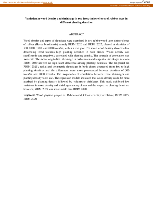 (PDF) Variation in Wood Density and Shrinkage In Two Latex Timber ...