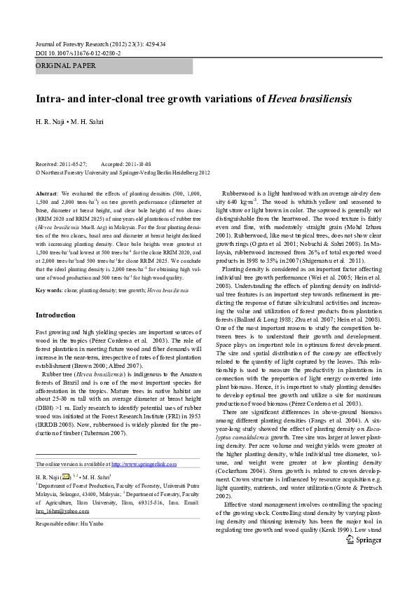(PDF) Intra- and inter-clonal tree growth variations of Hevea brasiliensis