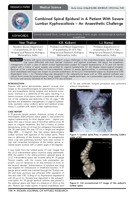 (PDF) Combined Spinal Epidural in a Patient with Severe Lumbar ...
