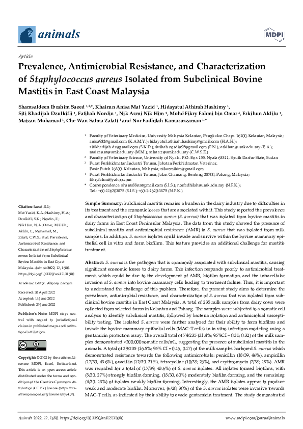 Pdf Prevalence Antimicrobial Resistance And Characterization Of Staphylococcus Aureus