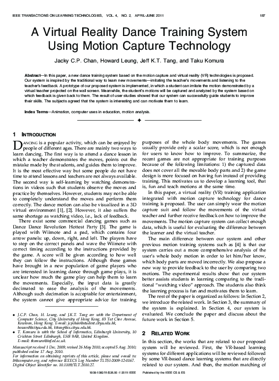 (PDF) A Virtual Reality Dance Training System Using Motion Capture ...