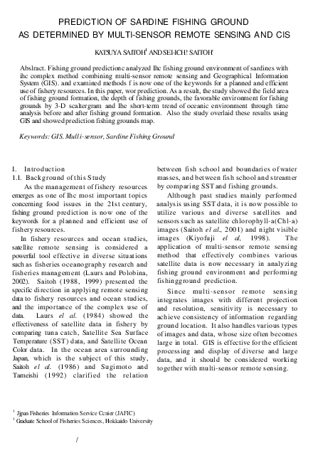 (PDF) Prediction of Sardine Fishing Ground as Determined by Multi-Sensor Remote Sensing and Gis