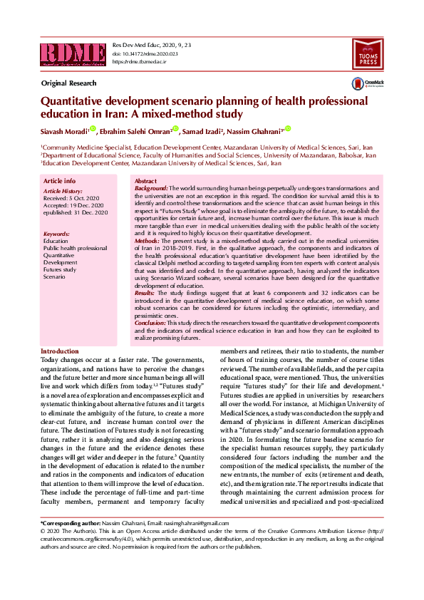 (PDF) Quantitative development scenario planning of health professional ...