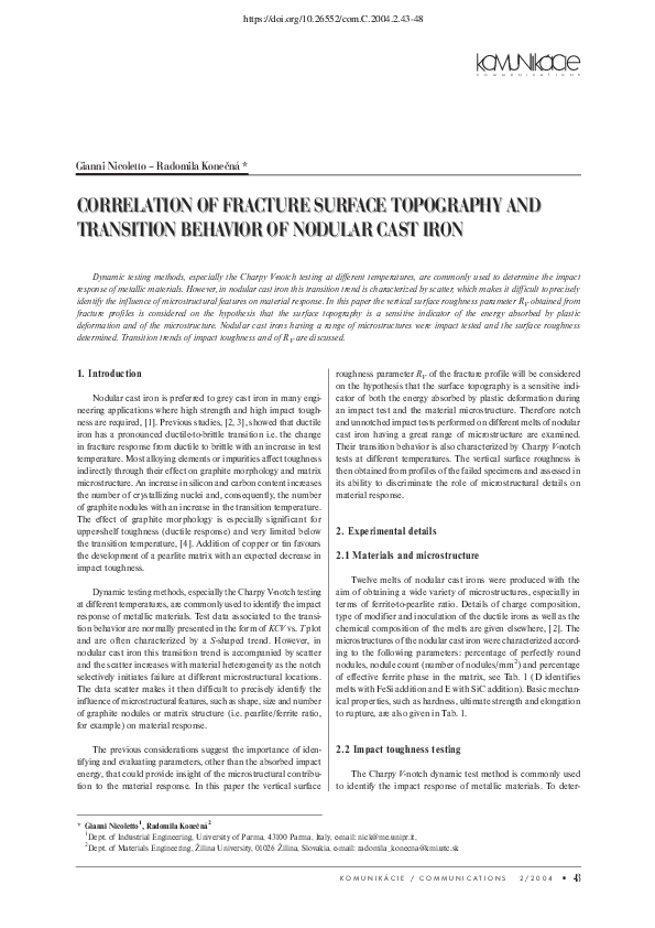 (PDF) Correlation of Fracture Surface Topography and Transition Behavior of Nodular Cast Iron