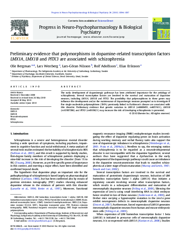 (PDF) Preliminary evidence that polymorphisms in dopamine-related transcription factors LMX1A ...