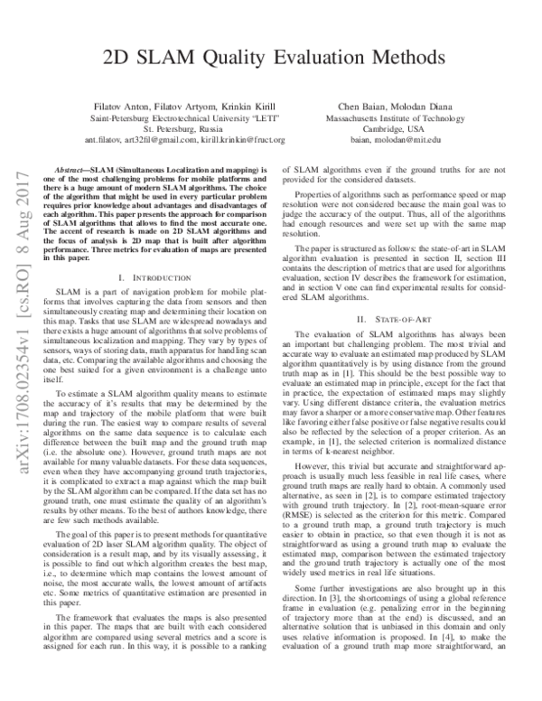 (PDF) 2D SLAM quality evaluation methods