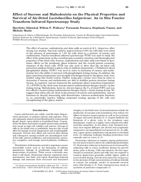 (PDF) Effect of Sucrose and Maltodextrin on the Physical Properties and Survival of Air-Dried ...