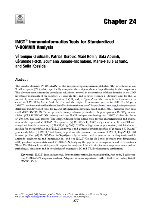 (PDF) IMGT® Immunoinformatics Tools for Standardized V-DOMAIN Analysis