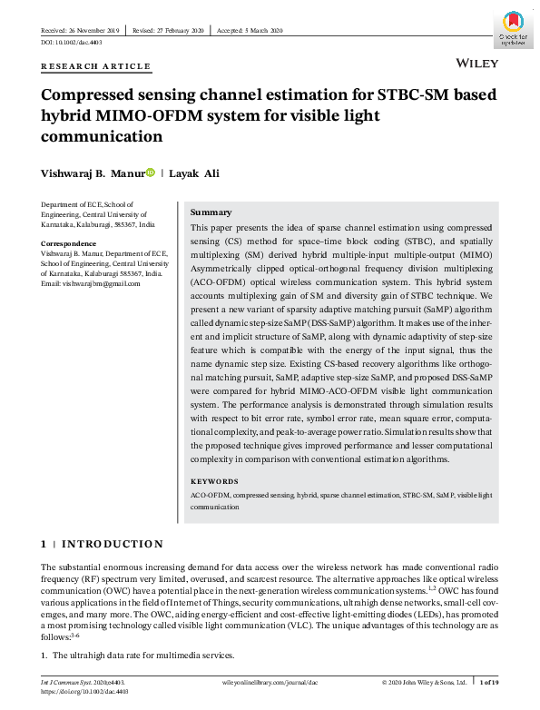 (PDF) Compressed sensing channel estimation for STBC-SM based hybrid MIMO-OFDM system for ...