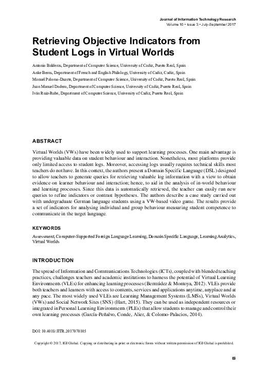 (PDF) Retrieving Objective Indicators from Student Logs in Virtual ...