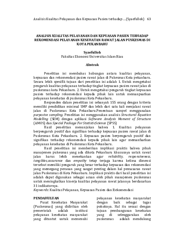 (PDF) Analisis Kualitas Pelayanan dan Kepuasan Pasien terhadap….(Syaefulloh) 63