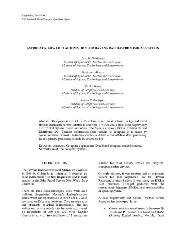 (PDF) Astrodata: Low Cost Automation for Havana Radioastronomical Station