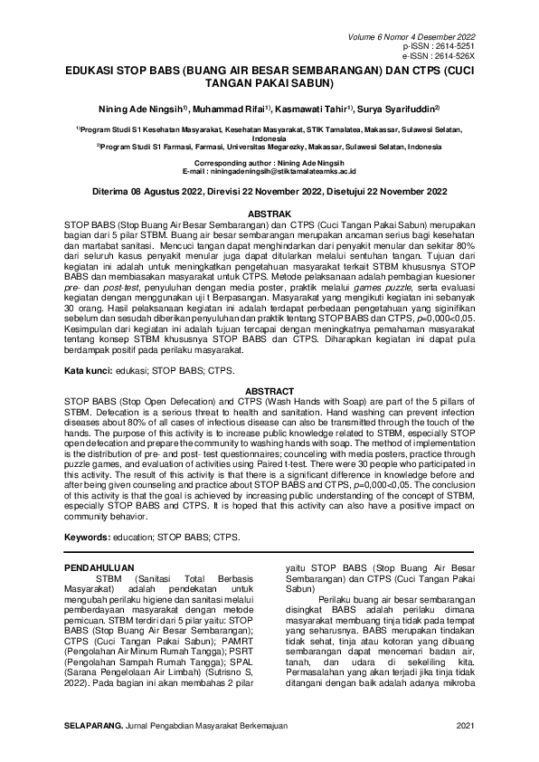 (PDF) Edukasi Stop Babs (Buang Air Besar Sembarangan) Dan CTPS (Cuci ...