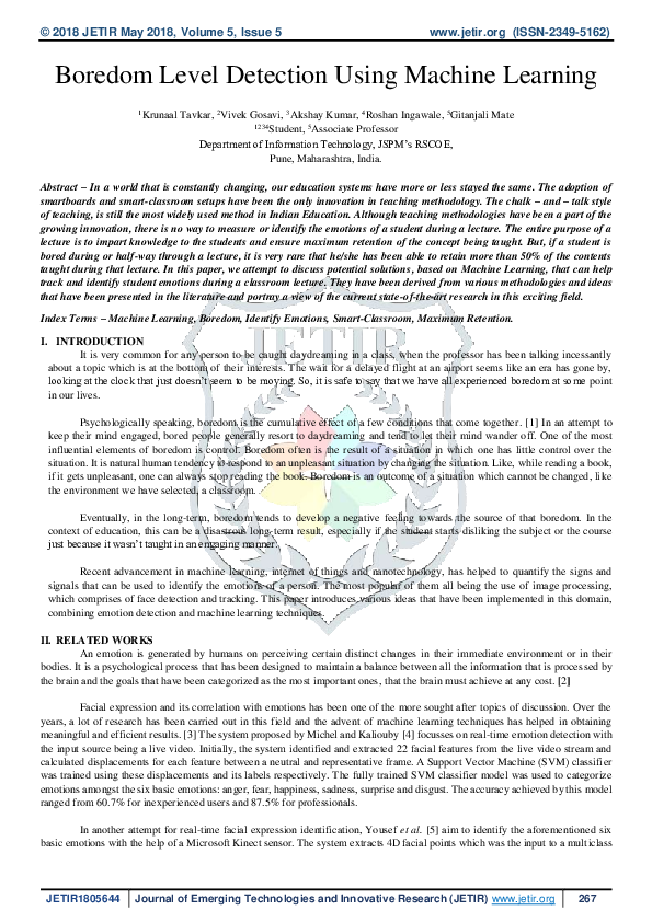 (PDF) Boredom Level Detection Using Machine Learning | Gitanjali Mate - Academia.edu
