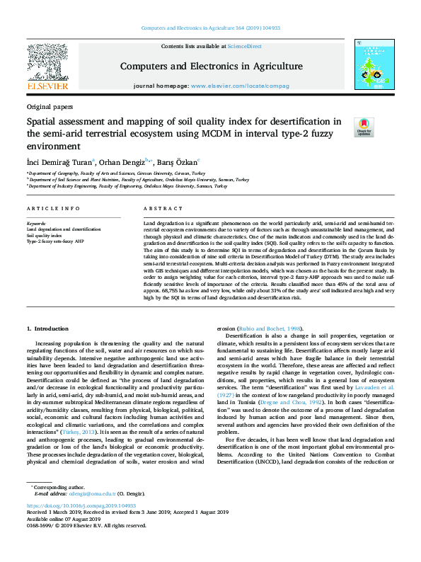 (PDF) Spatial assessment and mapping of soil quality index for desertification in the semi-arid ...