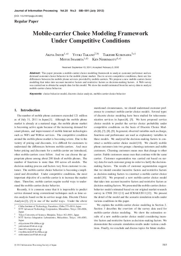 (PDF) Mobile-carrier Choice Modeling Framework Under Competitive Conditions