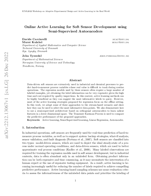 Pdf Online Active Learning For Soft Sensor Development Using Semi Supervised Autoencoders